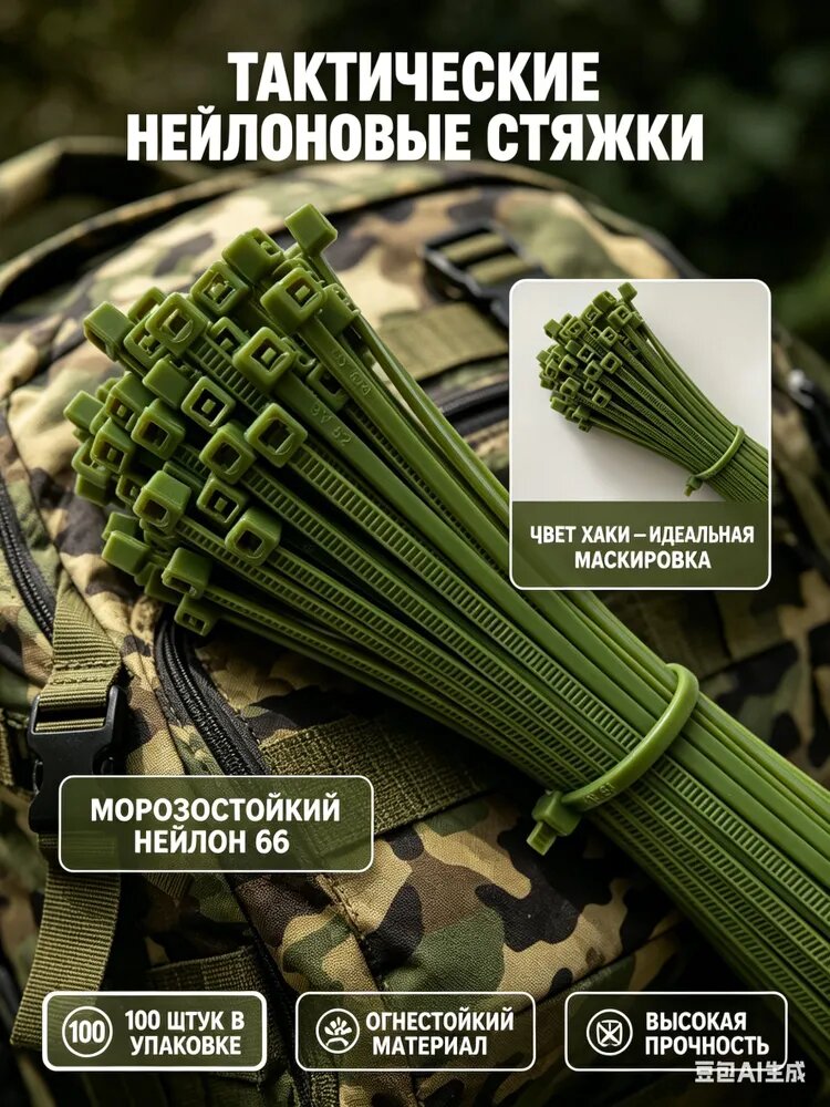 Стяжки кабельные нейлоновые 100 шт, Хомуты пластиковые самоблокирующиеся Хаки - Тактические стяжки для улицы и дачи, набор кабельных хомутов 3x100 мм.