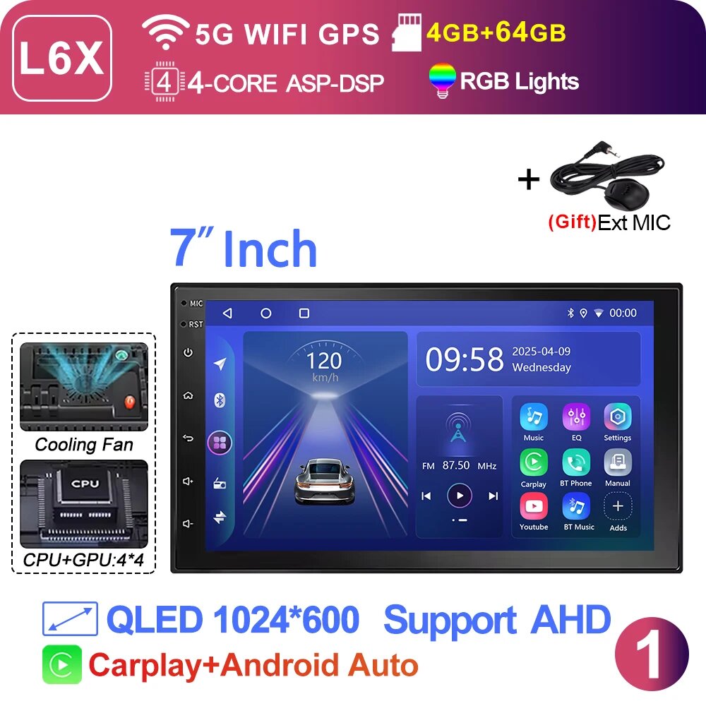 LEHX L3X 5G WIFI 2din 7/9/10 дюймов Android 14, автомобильный радиоприемник, 7-L6X(4-64GB)-0