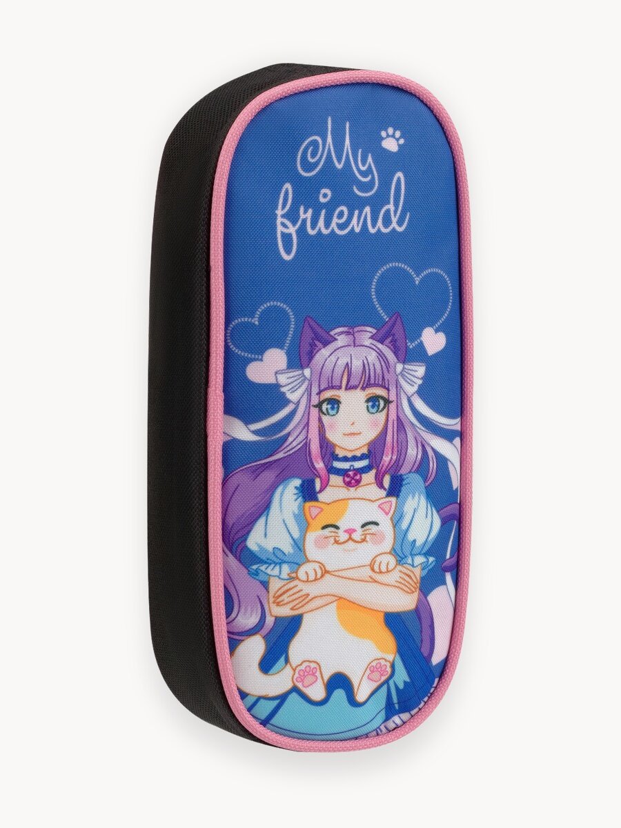 Пенал ArtSpace My Friend, полиэстер, аниме, черный/синий, 1 отдел, на молнии