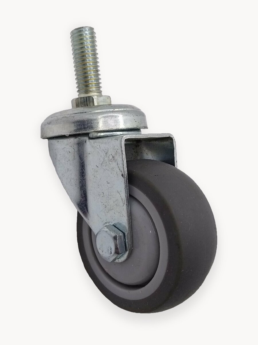 Колеса для тележек и мебели 50 мм с болтом М10, мягкая серая резина