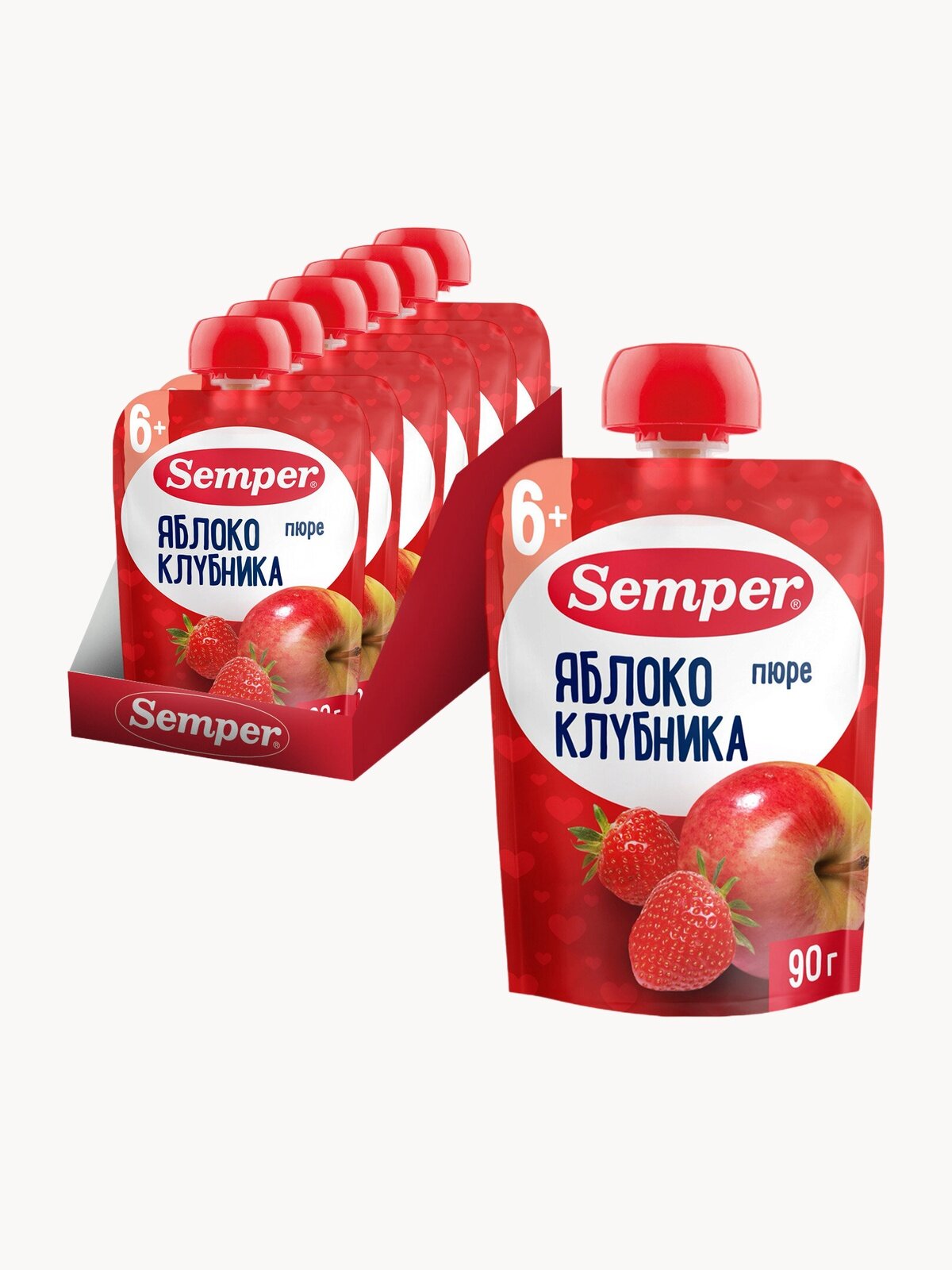 Детское питание Пюре Semper фруктовое Яблоко и клубника, с 6 месяцев, 6х90г