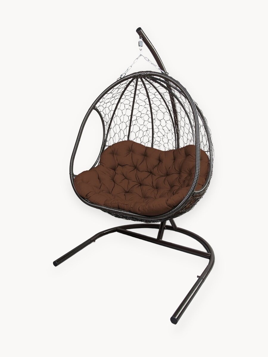 Подвесное кресло KALYMERA "Гермес", садовое кресло ротанг, до 150кг, 200х80х126см, двухместное, шоколадная подушка