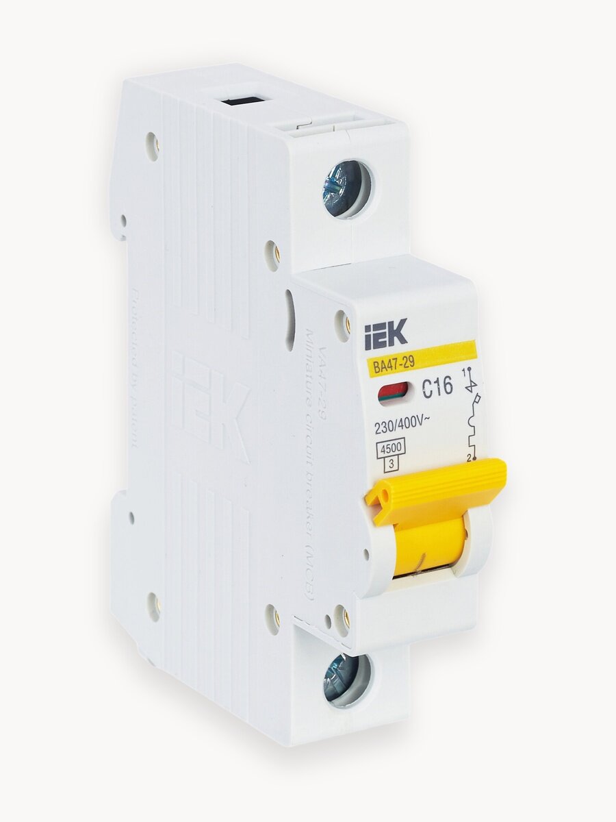 Автоматический выключатель IEK ВА47-29 KARAT 1Р 16А 4.5кА C, DIN-рейка, 400В, IP20, термомагнитный механизм