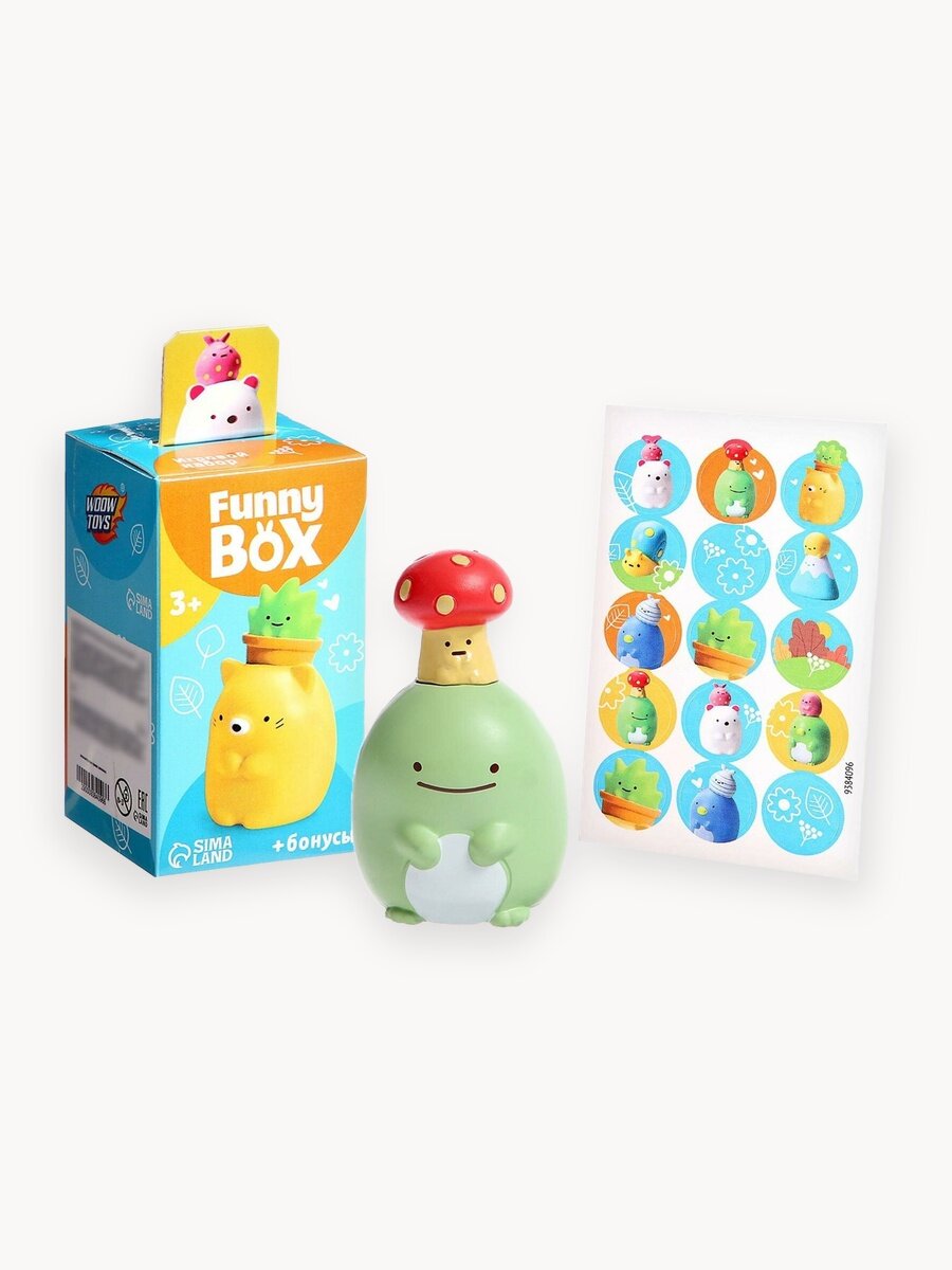 Игрушка-сюрприз WOOW TOYS Funny box "Зверята" фигурка, наклейки, цвет микс