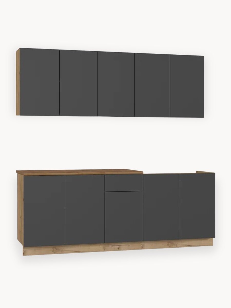 Кухонный гарнитур Стендмебель Комета-1, ЛДСП, цвет дуб крафт золотой/графит, 2 метра