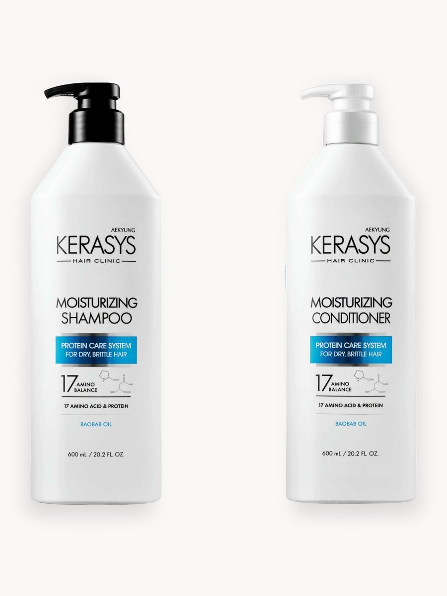 Kerasys Набор шампунь и кондиционер для волос Увлажняющий CLINIC 2х600 мл, для кудрявых и вьющихся волос, Корея