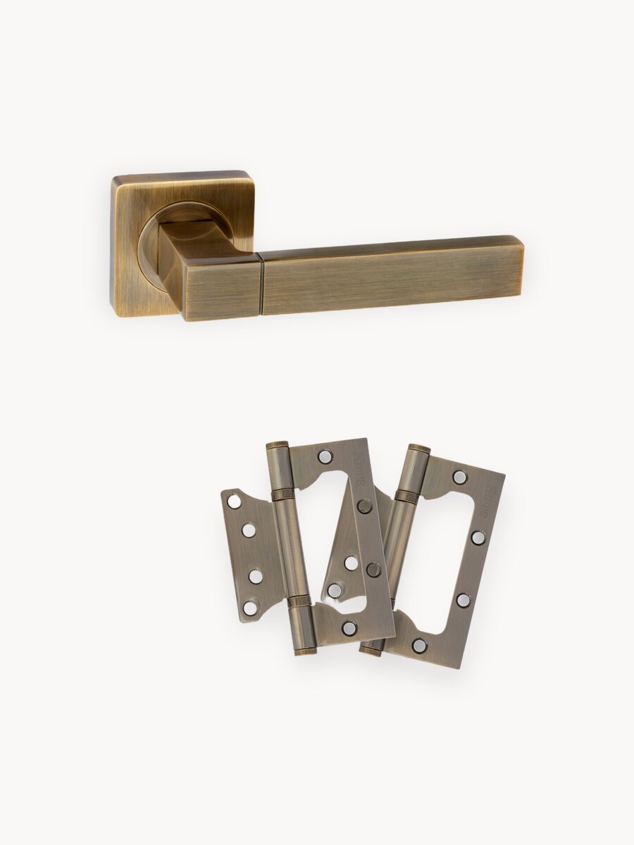 Ручка дверная межкомнатная, защелка врезная, петли бабочки Бронза Комплект