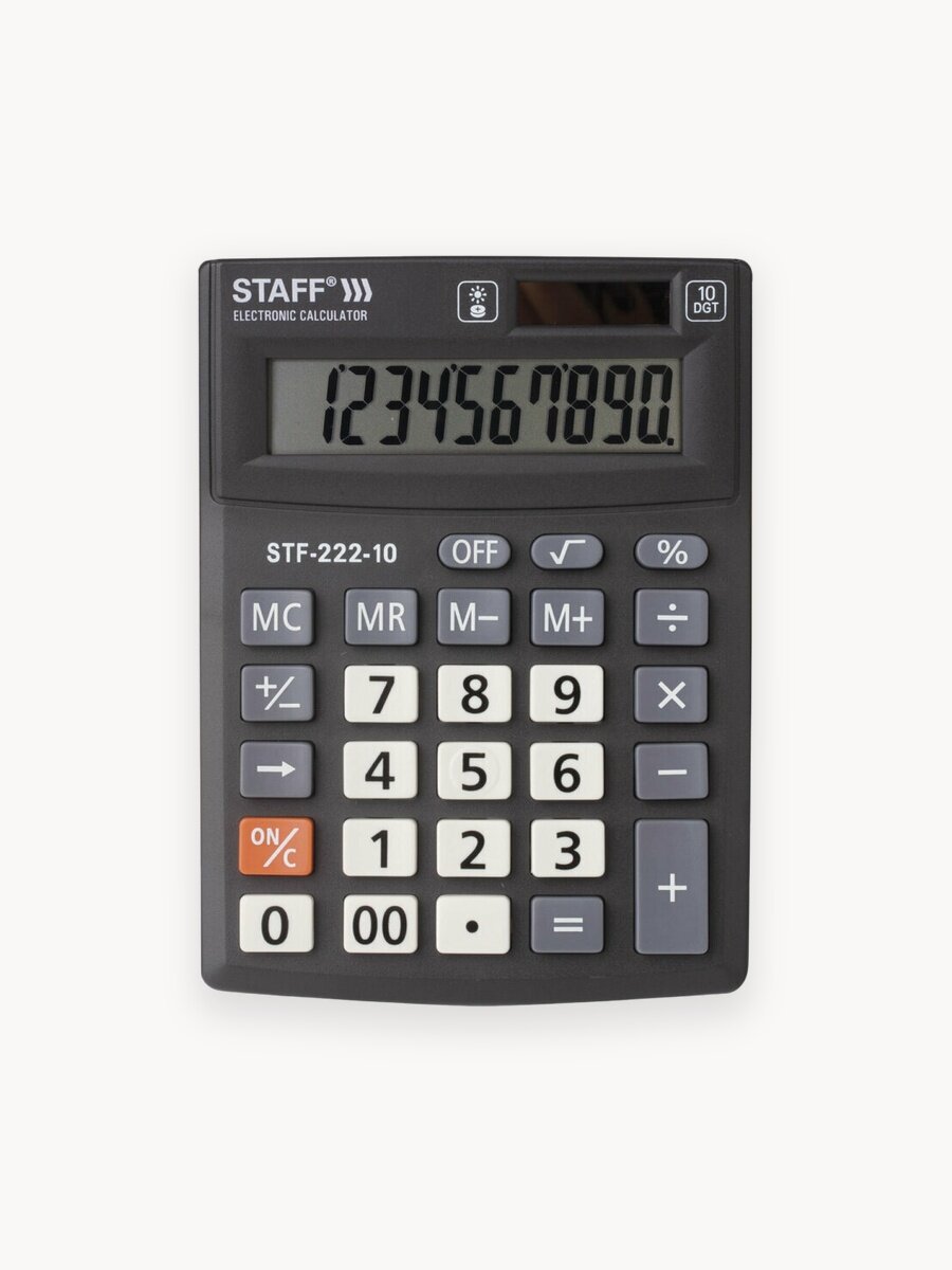Калькулятор настольный электронный обычный Staff Plus STF-222, маленький, 10 разрядов, двойное питание