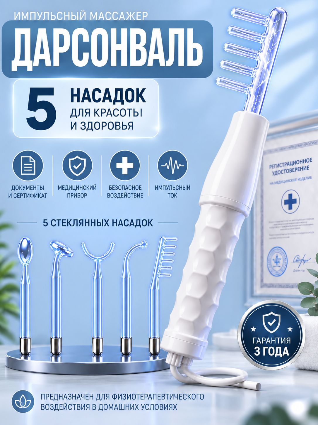 Дарсонваль профессиональный для волос, лица и тела