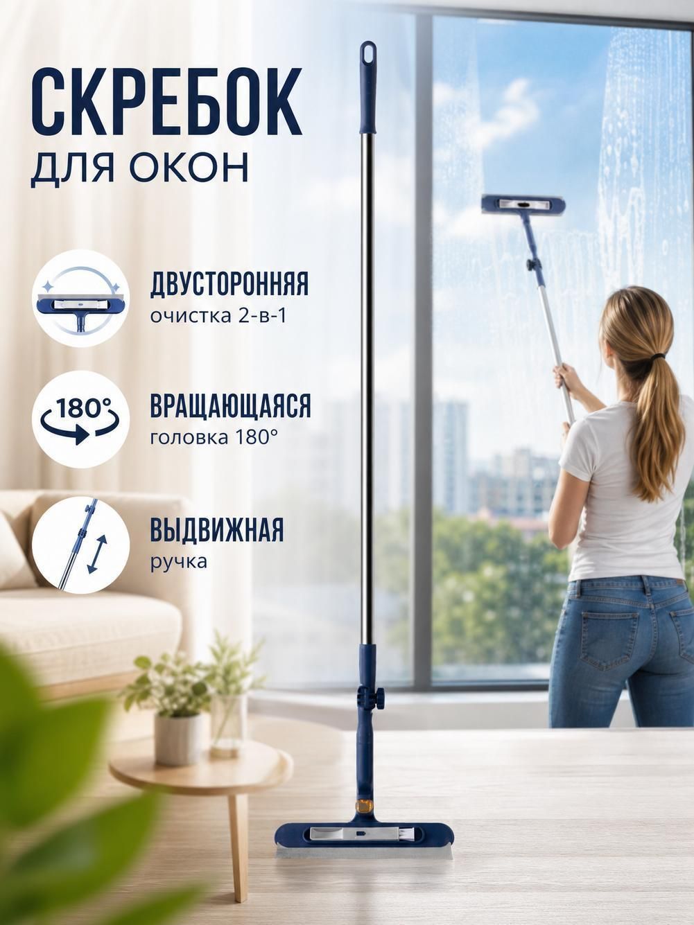 Швабра 120 см 1 шт темно-синий