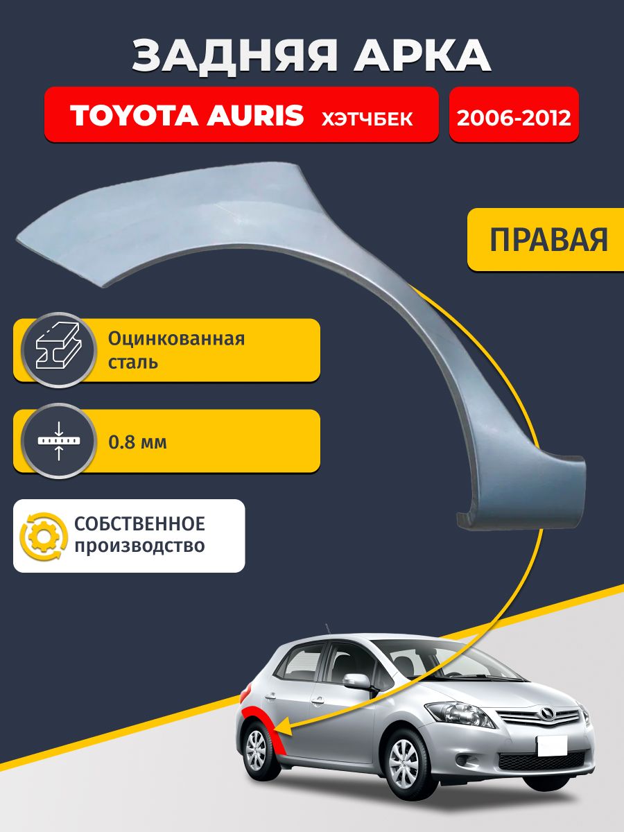 Правая задняя ремонтная арка для автомобиля Toyota Auris 2006-2012 Хэтчбек 5 дв (Тойота Аурис 1). Оцинкованная сталь 0,8мм.