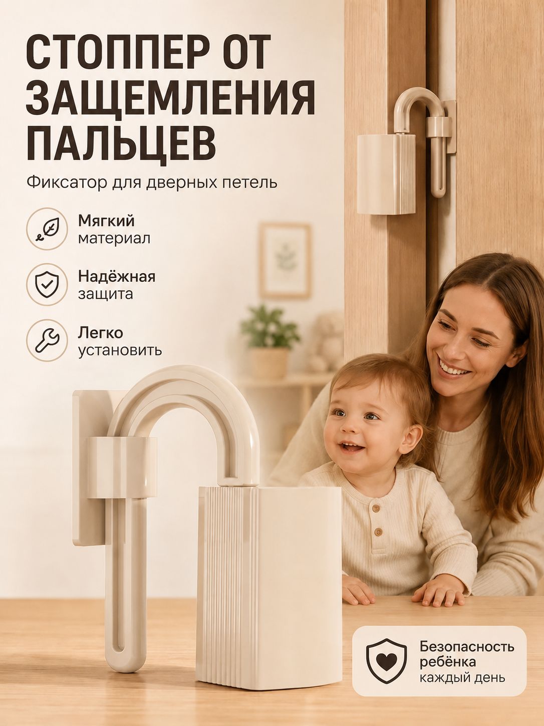 Детский дверной фиксатор от прищемления пальцев. Силиконовый упор для двери. Самоклеящийся бесшумный стопор для дома. Защита от хлопка и ветра. Для комнаты малыша.