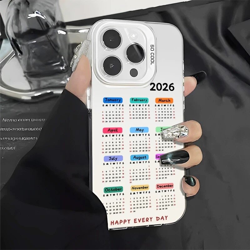Чехол для смартфона с календарём на 2026 год, белый, для моделей 16 Pro Max