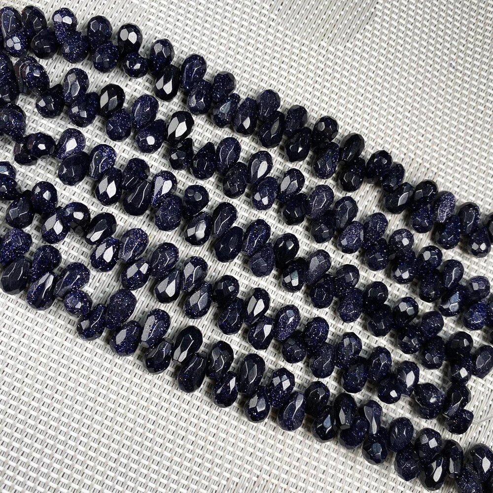 Натуральные каменные бусины капля вода 44 шт Темно-синий, Blue Sand Stone