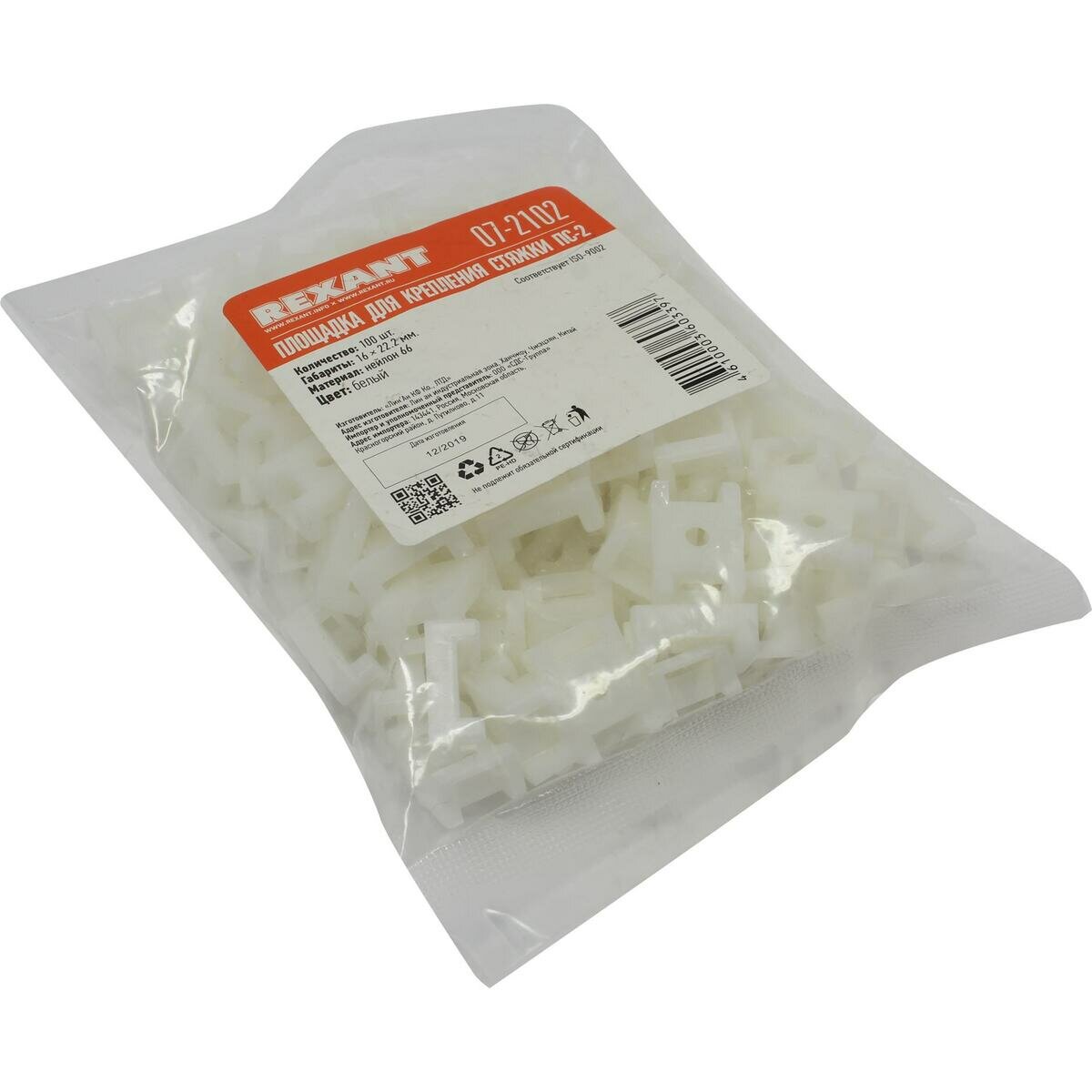 Rexant <07-2102 White> Площадка под винт для крепления стяжек ПС-2, 22.2х16 мм, уп-ка 100 шт