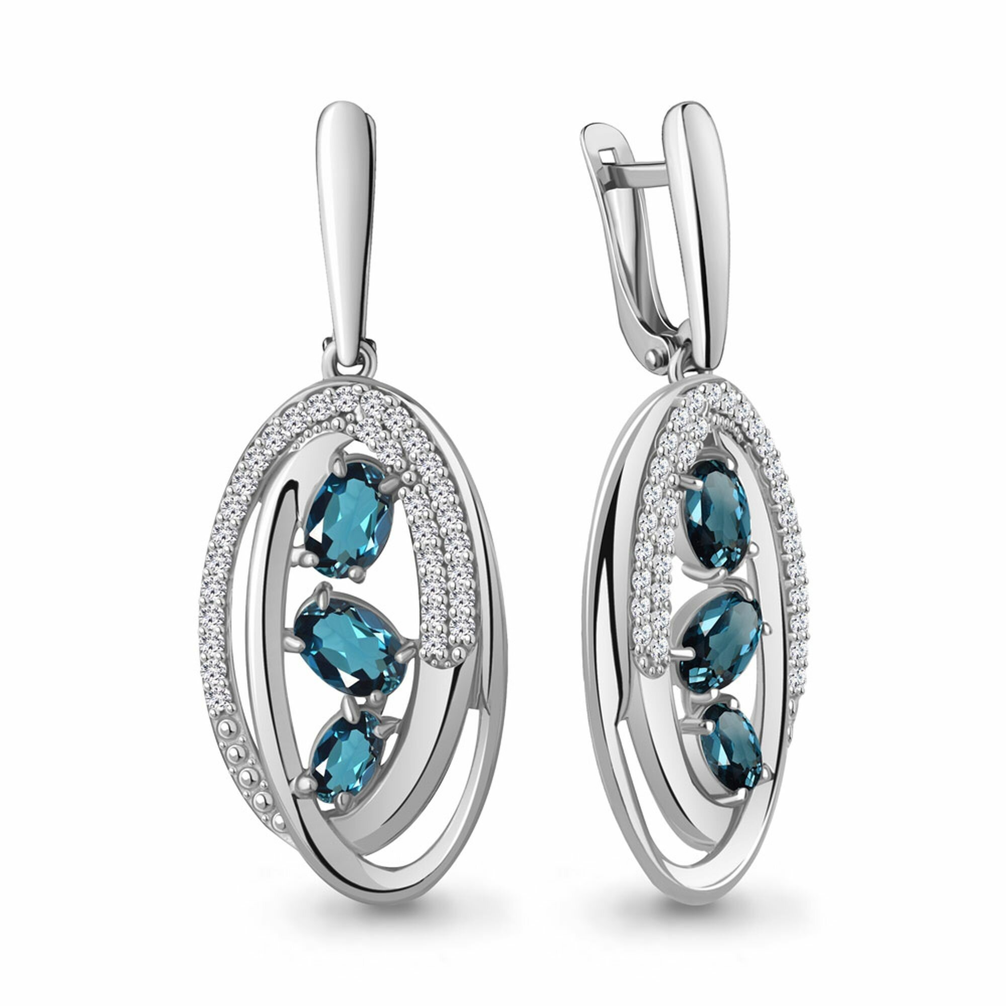 Серьги, серебро, 925 проба, родирование, фианит, Лондон топаз