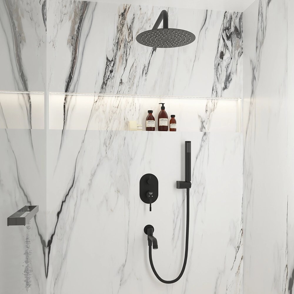 Душевая система с тропическим душем из латуни Vieir V403564-C черный
