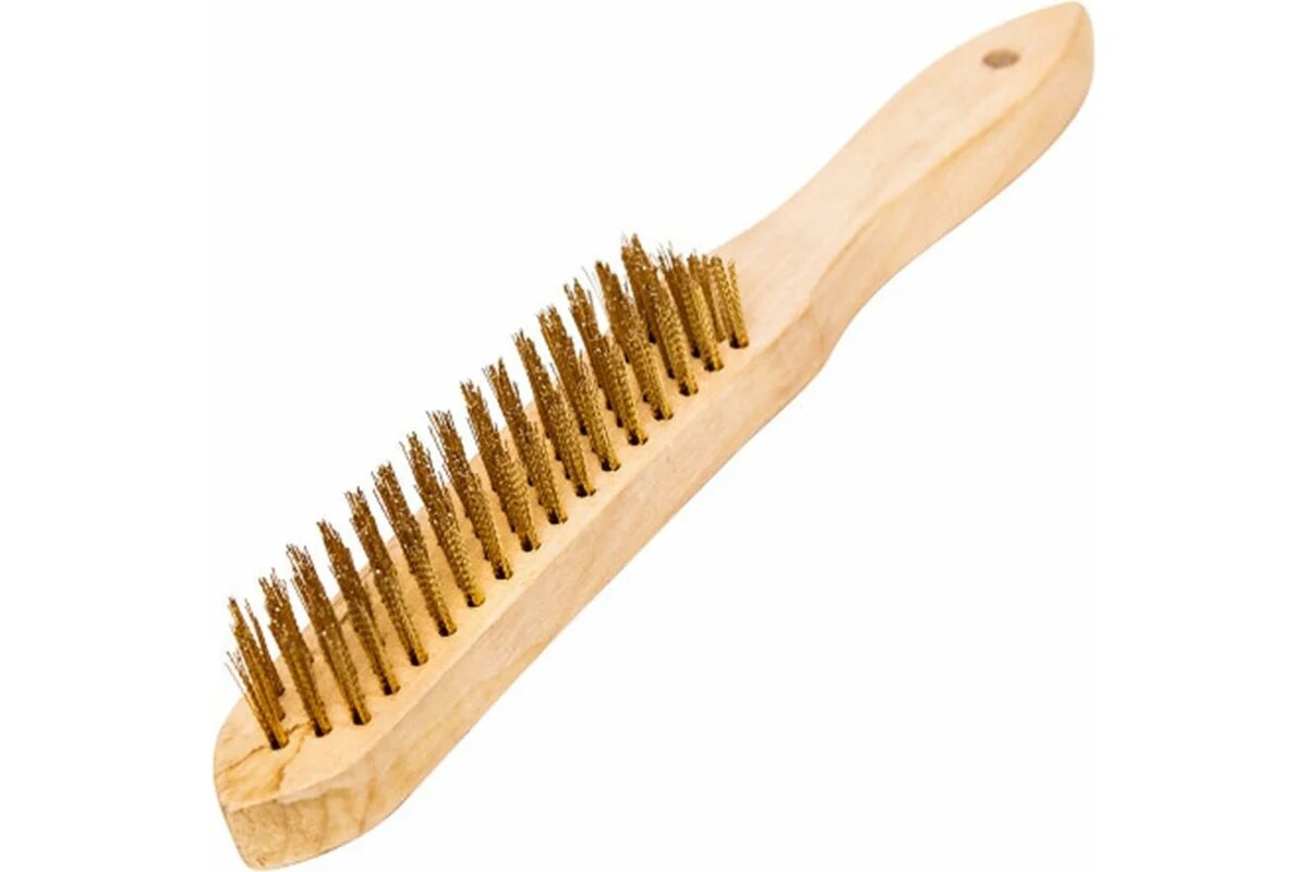 BEOROL щетка по металлу латунная 5 рядов деревянная ручка, витая проволока 245313