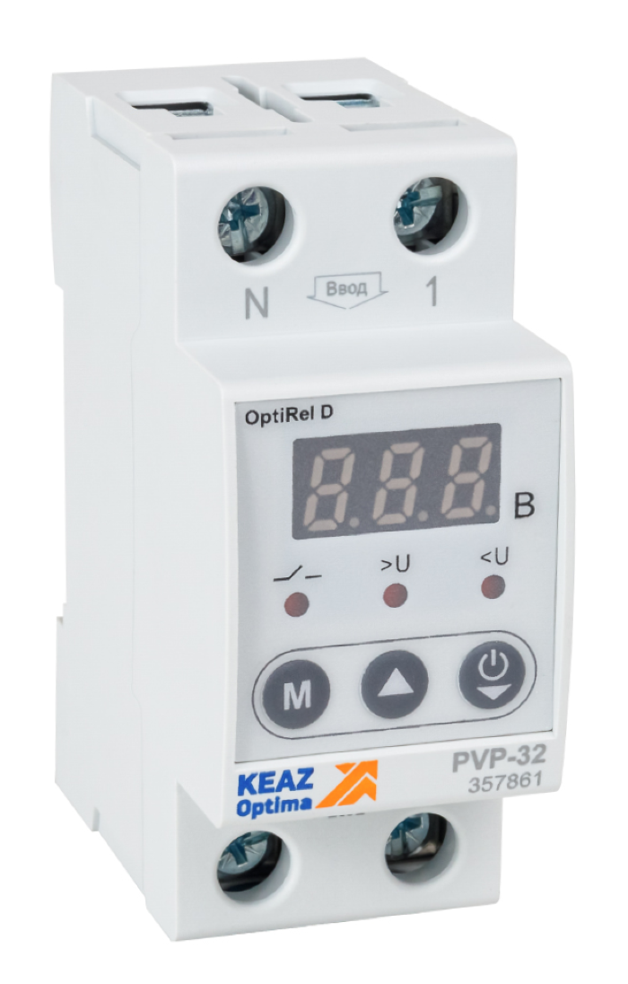 Реле напряжения КЭАЗ OptiRel D PVP-63 с ЖК-дисплеем однофазное в корпусе из пластмассы, белый, 63А, 220В / электрика