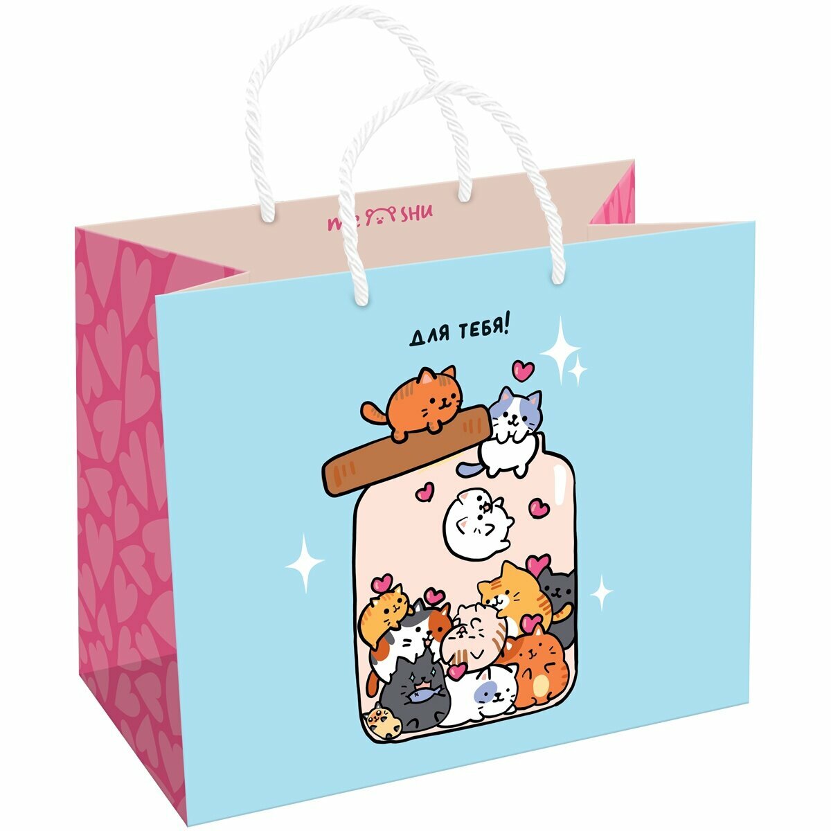 Пакет подарочный Meshu 23х18х10 см "Kitty sparkles", выборочный лак, блестки, матовая ламинация