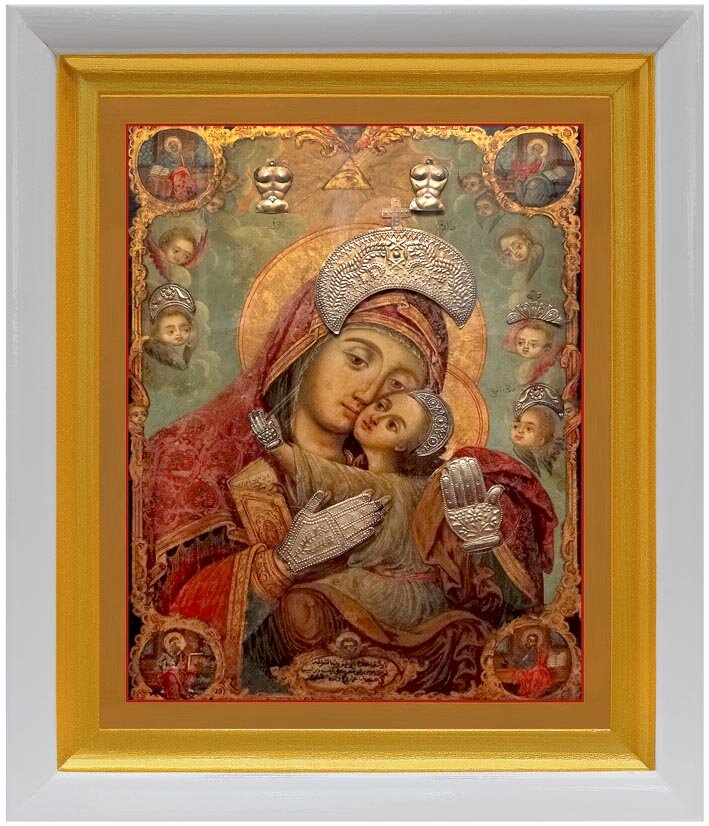 Сайданайская икона Божией Матери, в белом деревянном киоте 19*22,5 см