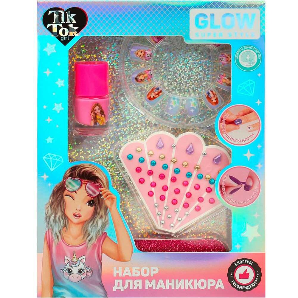 Набор для маникюра TIK TOK GIRL лак, накладные ногти, пилочка, стразы для детей 3+ (369364)