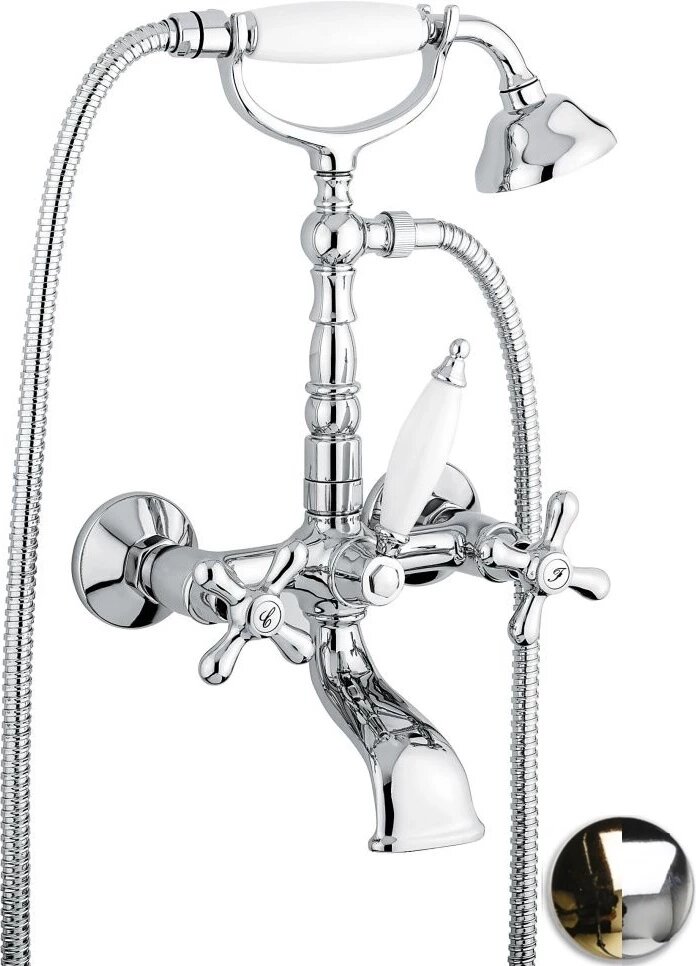 Смеситель для ванны Emmevi Deco Old 12611/CO с душевым гарнитуром, хром/золотой