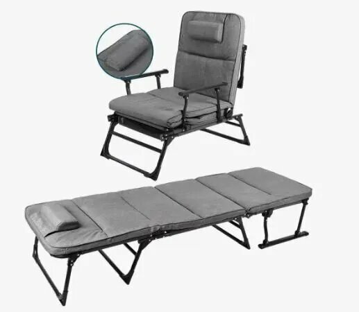 Кровать раскладушка туристическая до 200кг, черный, серый, кресло с матрасом