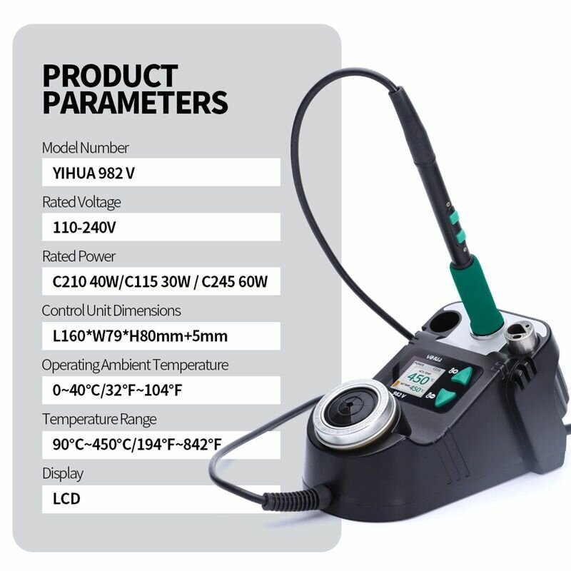 Паяльная станция Yihua 982-V (C245), паяльник 90.450C, жало C245