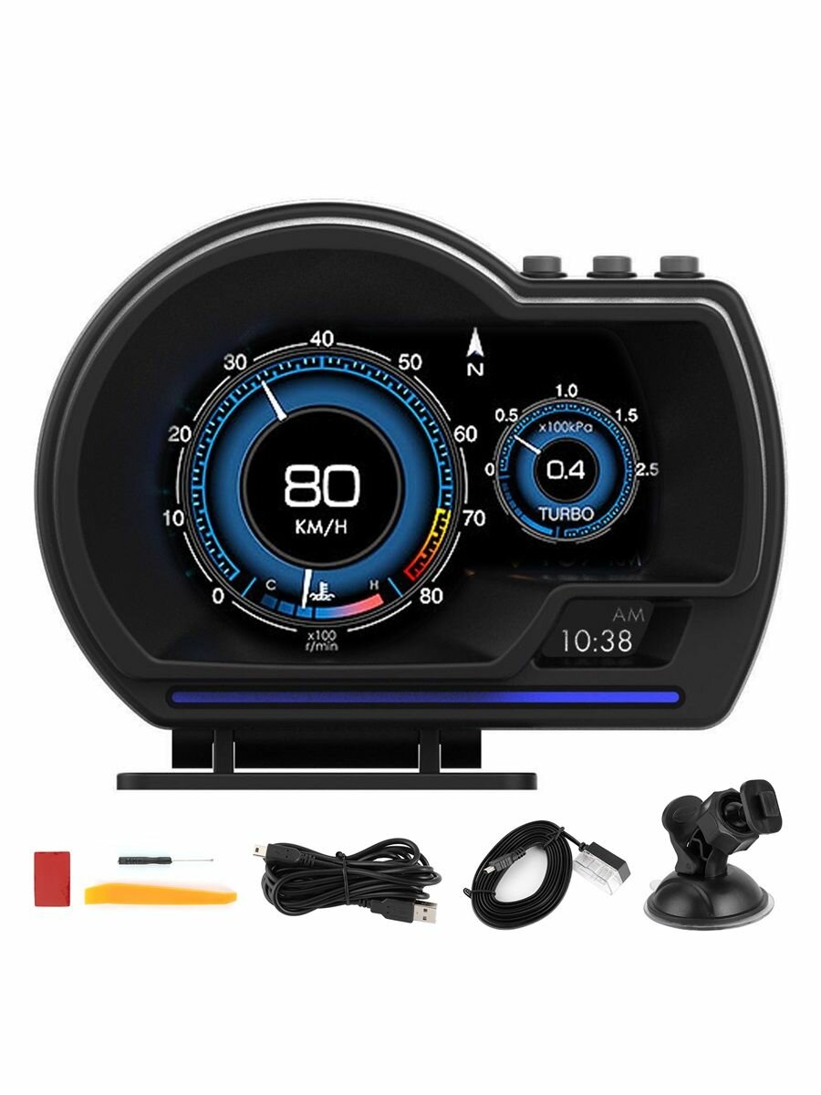 Автомобильный GPS-дисплей HUD OBD2, интеллектуальный датчик, спидометр, турбо-об/мин, сигнализация для грузовых автомобилей с 7-дюймовым цветным экраном, высокой четкостью, антибликовым покрытием