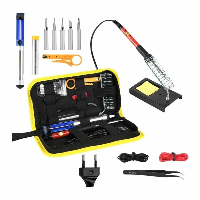 1 комплект из 15 предметов, сварочный набор для электрического паяльника с регулируемой температурой-красный-Европейский стандарт