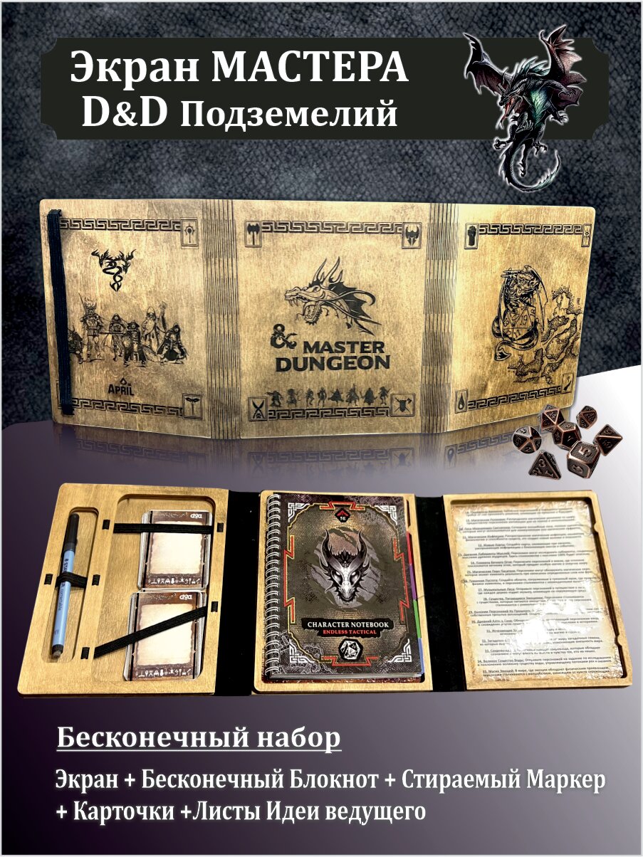 Ширма Мастера DnD - Набор Dungeons & Dragons с многоразовым блокнотом Персонажа А5, картами, листами идей и маркером