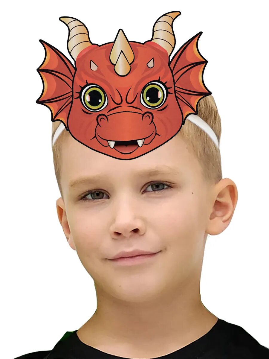 Детская карнавальная маска из фетра Дракон красный, красный