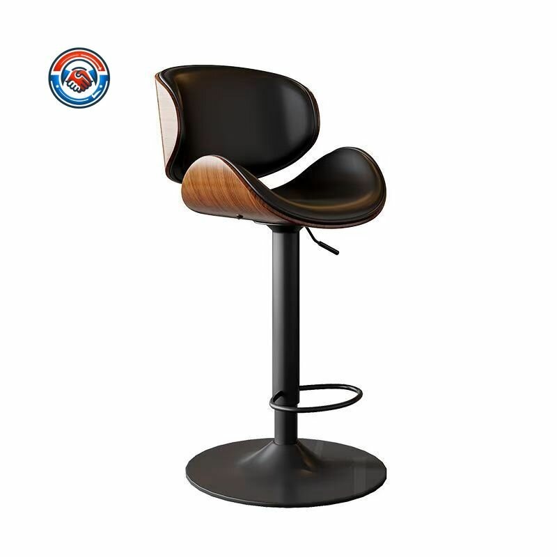 Барный стул с регулировкой высоты 60-80 см, кожаное сиденье и деревянная спинка, стильный полубарный стул для кухни, кафе, бара, нагрузка 130 кг, простая сборка