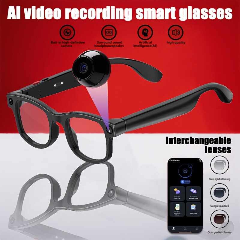 Black Friday Hot Seller - Camera-AI Smart Voice Glasses, Voice Assistant Headset, Video/Audio Translation, Bluetooth Call Fashion Glasses for Men And Women, 8MP Ultra-Wide-Angle Camera HD 1080P Polarized Conference Recorder, Outdoor Sports Fashion