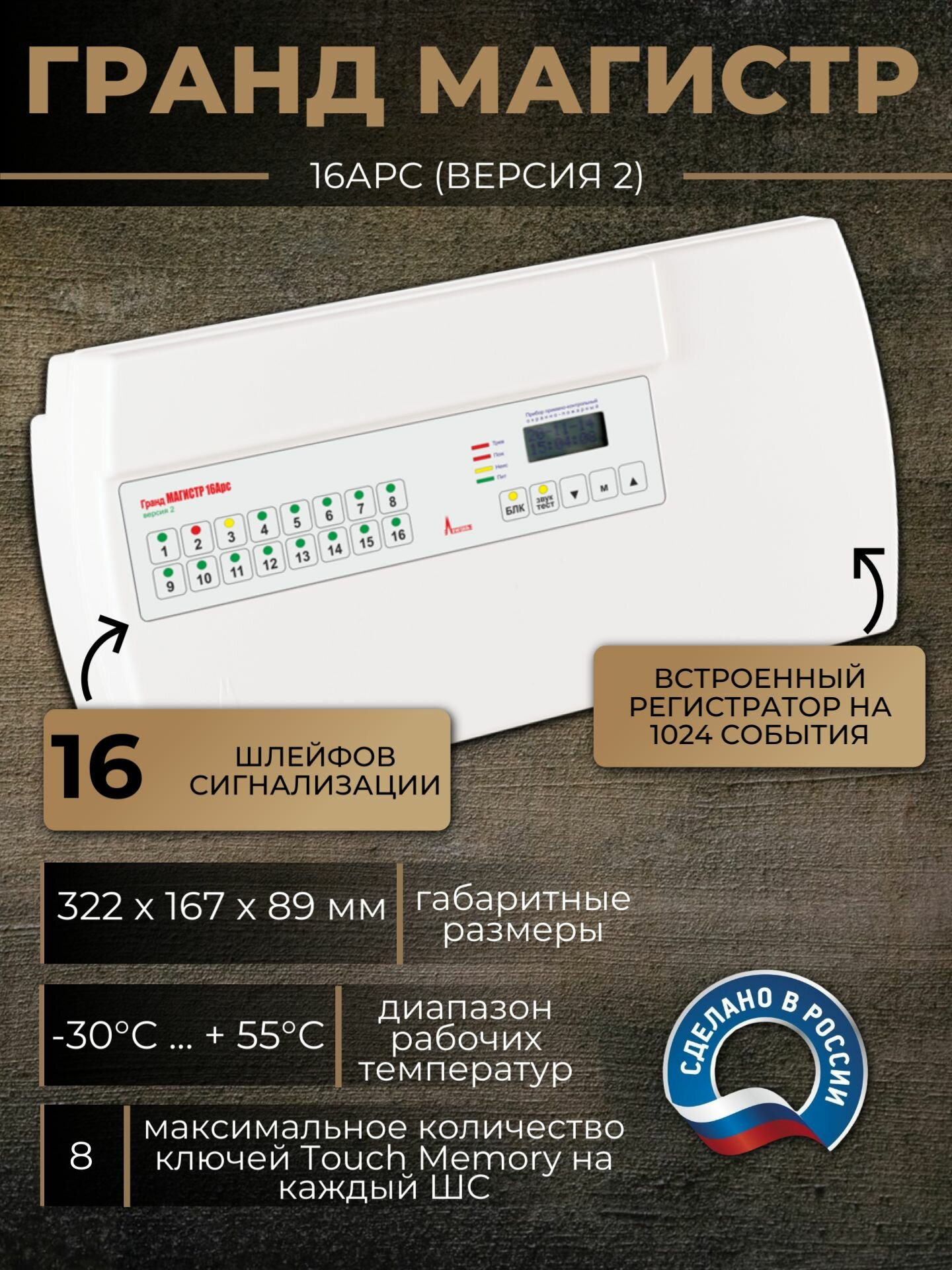 Гранд Магистр 16 Арс (версия 2) Прибор приемно-контрольный охранно-пожарный