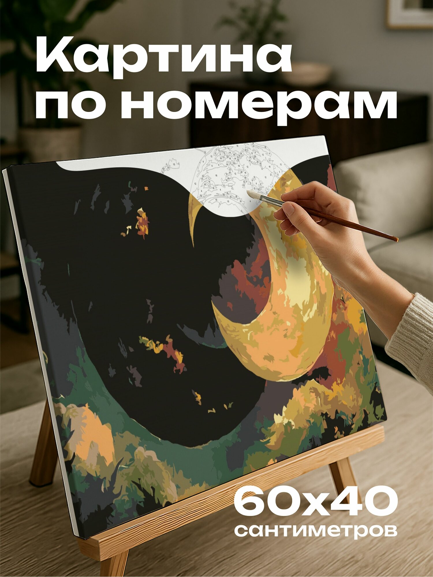 Картина по номерам 60x40 см, Космос, танец, инь, Ян, галактики, звезды, тьма, свет, баланс, гармония, цвета, текстуры