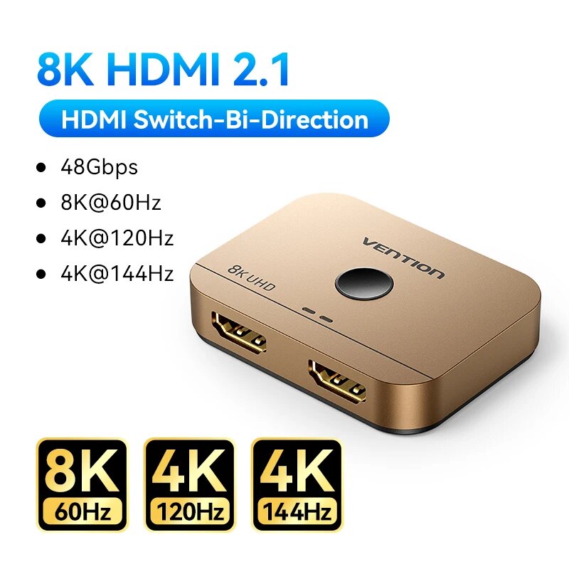 Vention HDMI 2.1 Переключатель 8K 2 в 1 HDMI 2.1-Golden