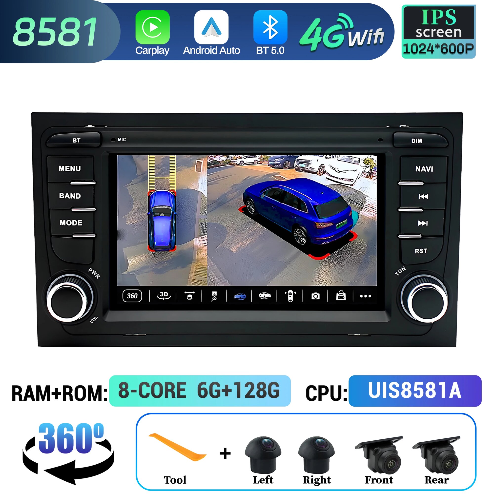 7-дюймовый для Audi A4 S4 B6 B7 RS4 8E 8H Seat Exeo 2002 2003 2004-2008 8581 6G 128G 360 CAM