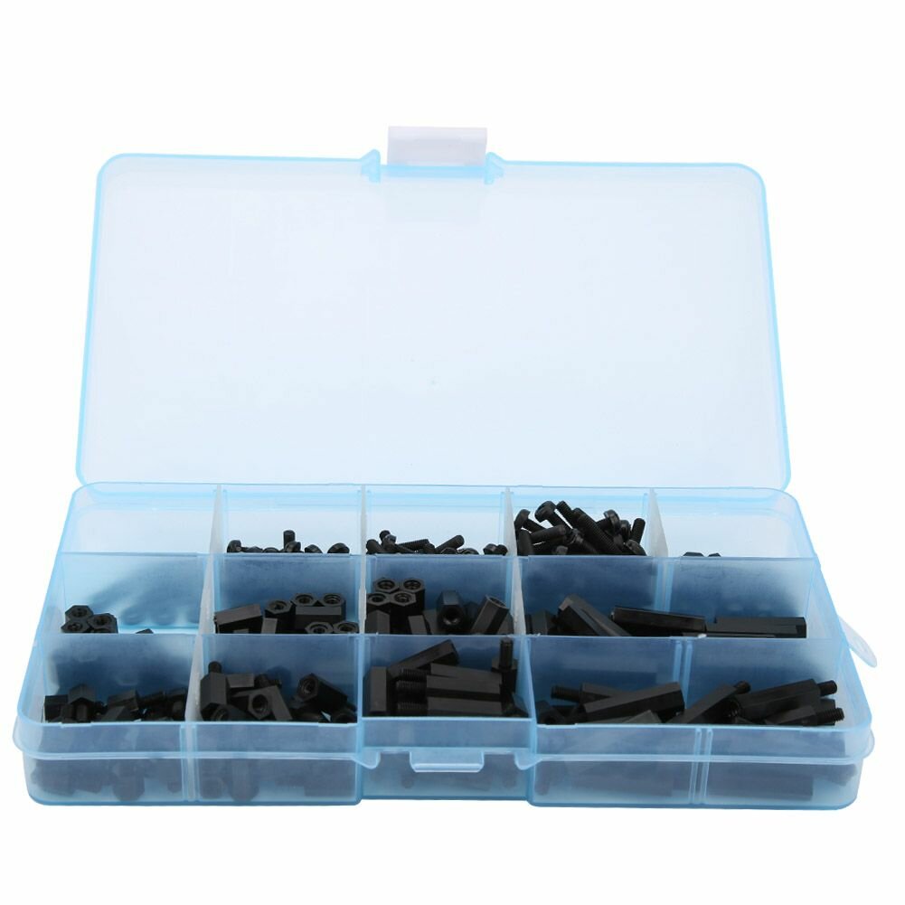 Коробка M3, нейлоновый винт, гайка, шайба, мужской, женский, женский, набор противостояний (черный)