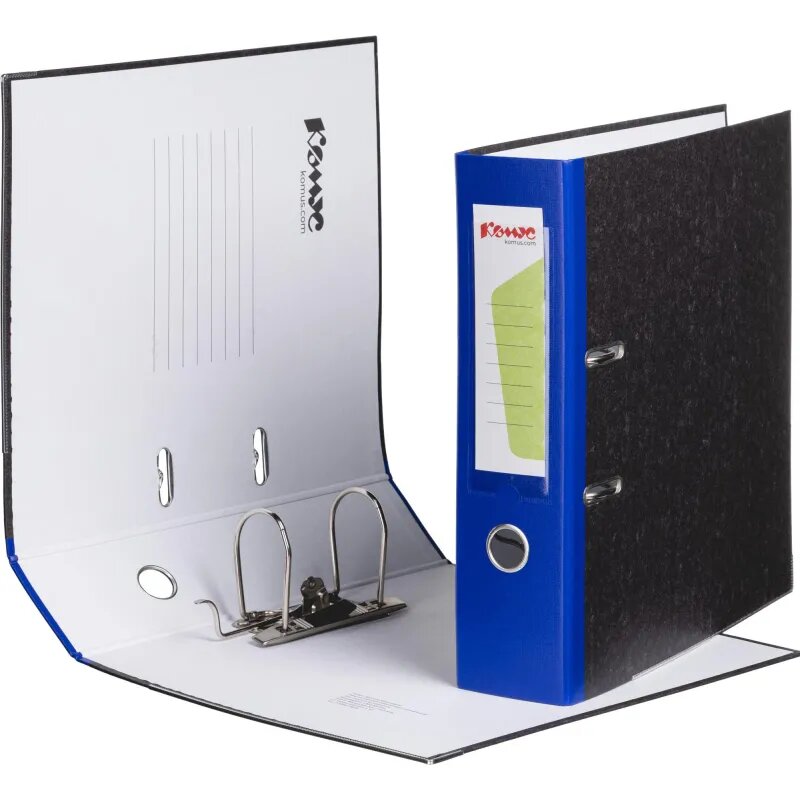 Папка-регистратор с аро. мех. Комус мрам, бум/бум80мм, син кореш, карм. к, мет. уг 1017489