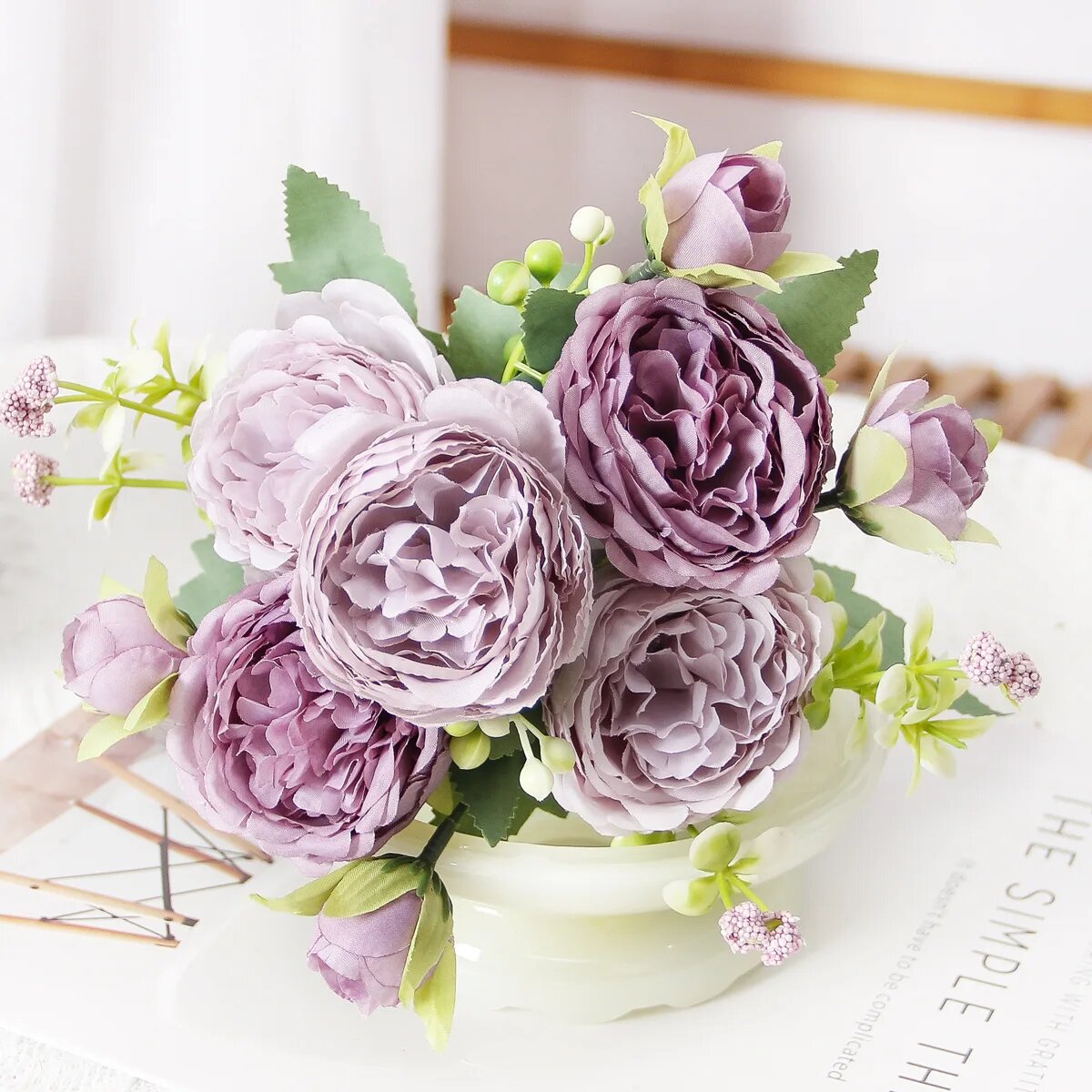 Розовый шелковый букет пионов Сиреневый, Dark purple