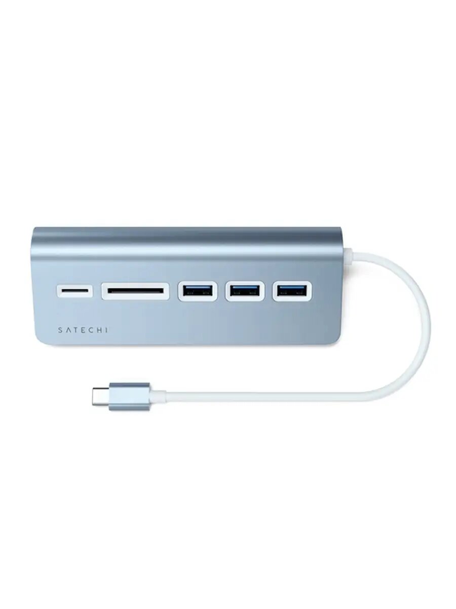 USB-концентратор Satechi Type-C Aluminum USB Hub & Micro/SD Card Reader with Cable Цвет: Синий