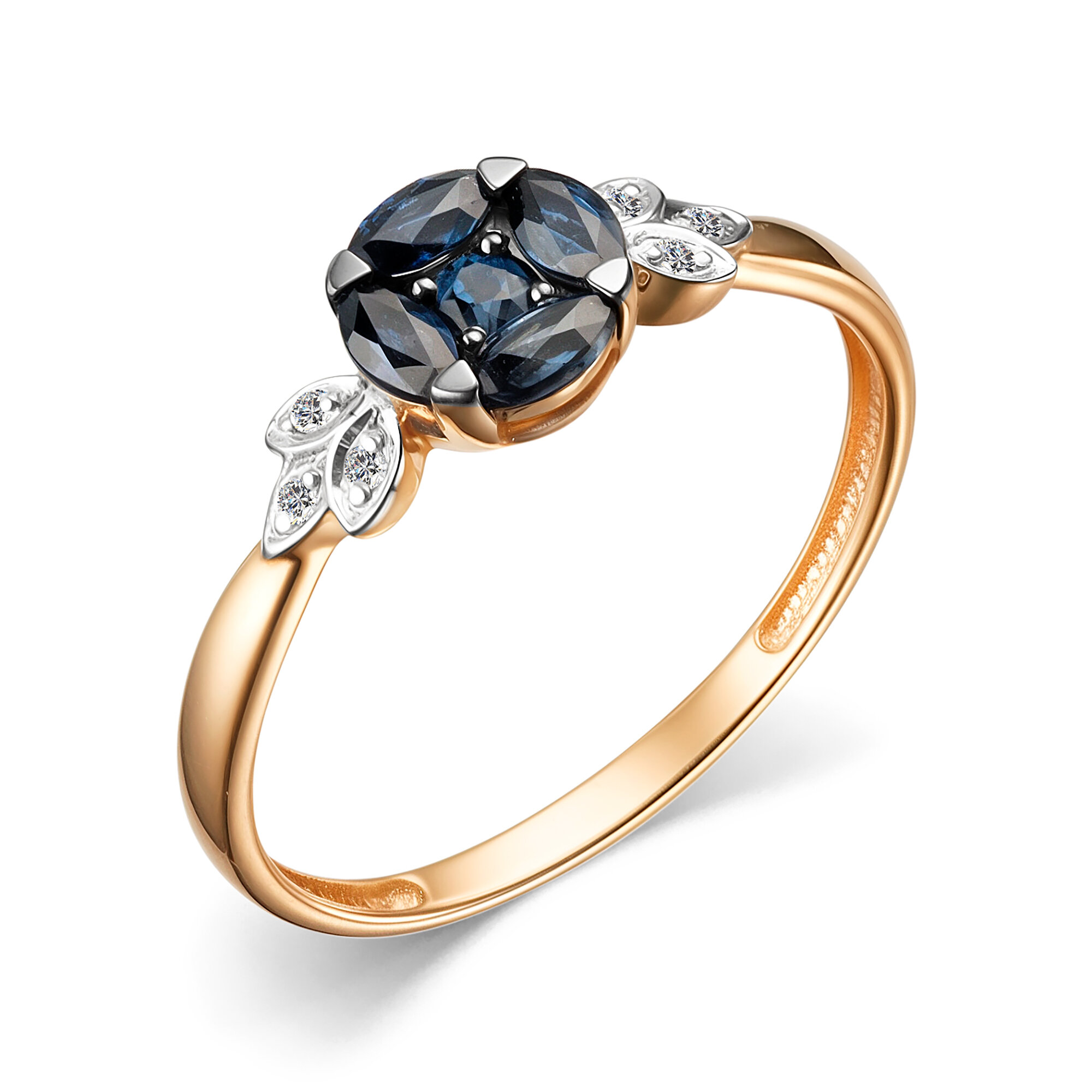 Перстень, красное золото, 585 проба, бриллиант, сапфир