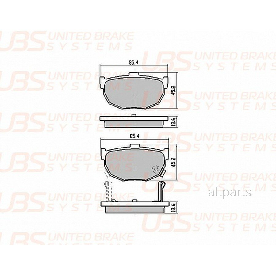 UBS B1103020 Тормозные колодки HYUNDAI ELANTRA 00-/COUPE 98-09/KIA CERATO 04-/09- задние