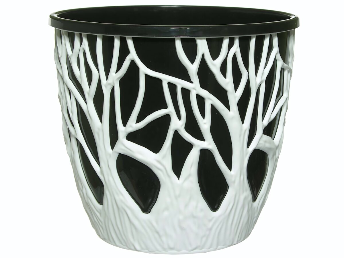 Кашпо 'Форест' 3л, пластик, белый/чёрный, с ручками для пересадки