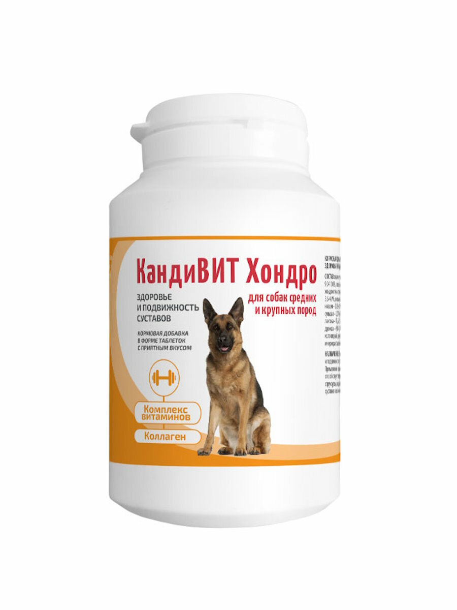 Кормовая добавка CANDIOLI КандиВИТ Хондро Макси для собак средних и крупных пород, банка 50 таб. по 2г