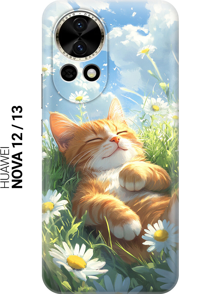 Силиконовый чехол на Huawei nova 12 / nova 13 с принтом "Котик и поле ромашек"