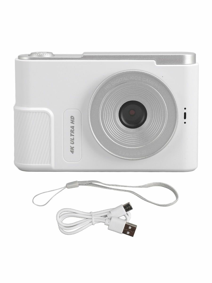 48-мегапиксельная цифровая камера 4K с 16-кратным зумом и экраном 2,4 дюйма, портативная компактная камера для детей, студентов, видеоблогов, фотография белого цвета