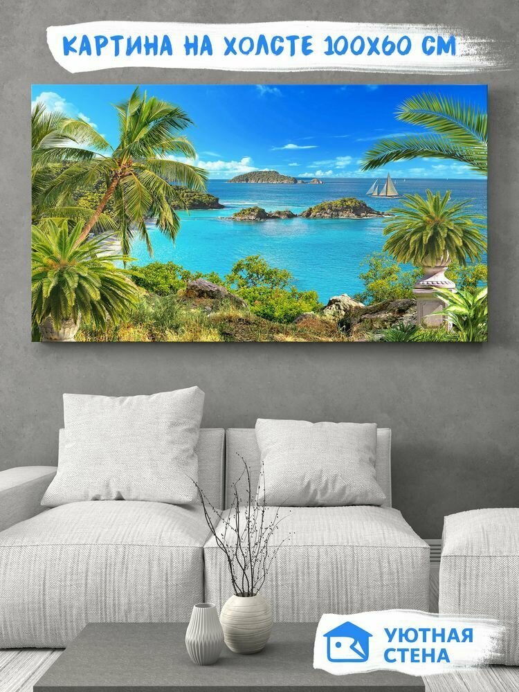 Картина на натуральном холсте Уютная стена "Море и пальмы" 100х60 см